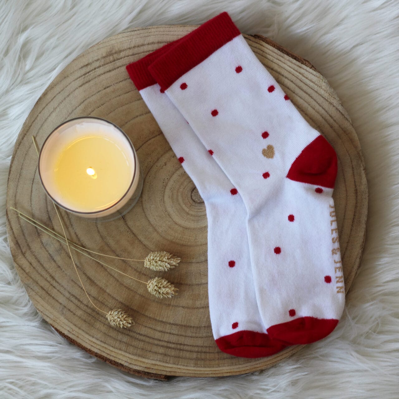 Chaussettes femme à pois coton blanc & rouge - JULES & JENN - Marques ...