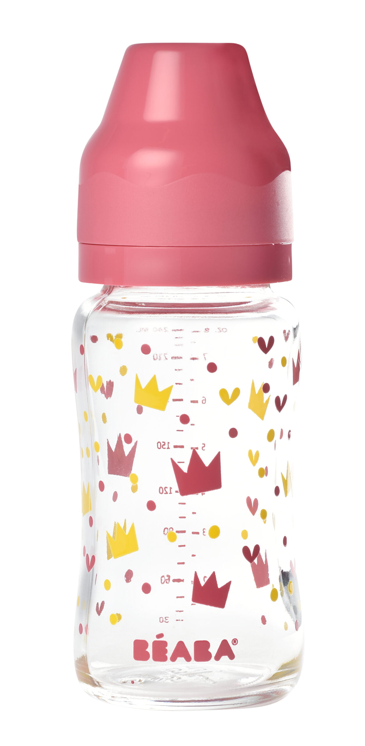 Biberon verre col large 240ml Crown pink - Béaba - Marques de France