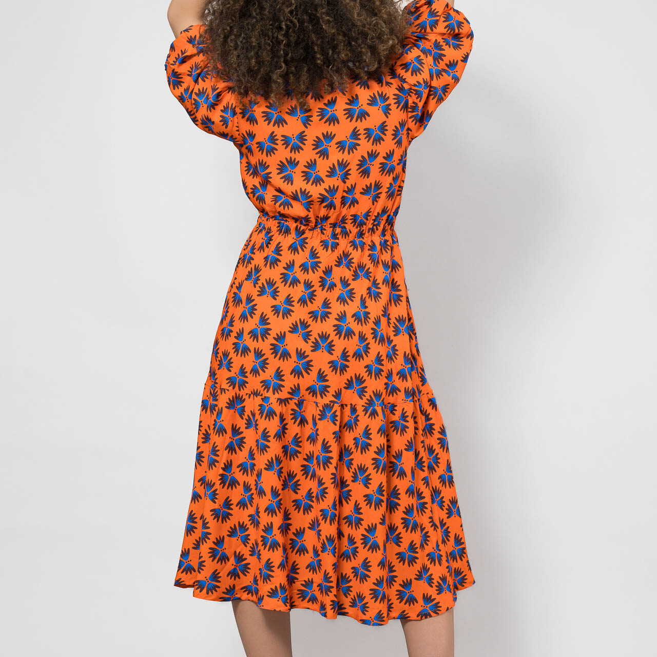 Robe orange à fleurs bleues - Nevice Paris - Marques de France