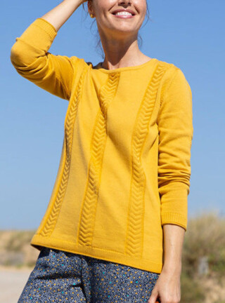 Pull femme maille jersey en coton jaune - MAISON SOLFIN - Marques de France