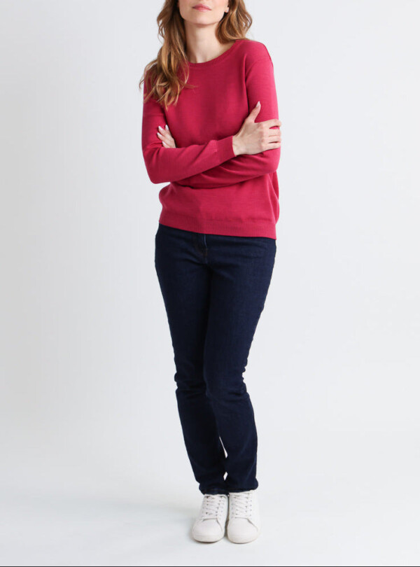 Pull femme en laine mérinos col rond Rose Géranium - MAISON SOLFIN ...