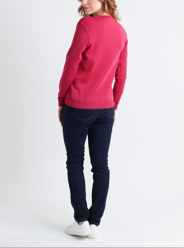Pull femme en laine mérinos col rond Rose Géranium - MAISON SOLFIN ...