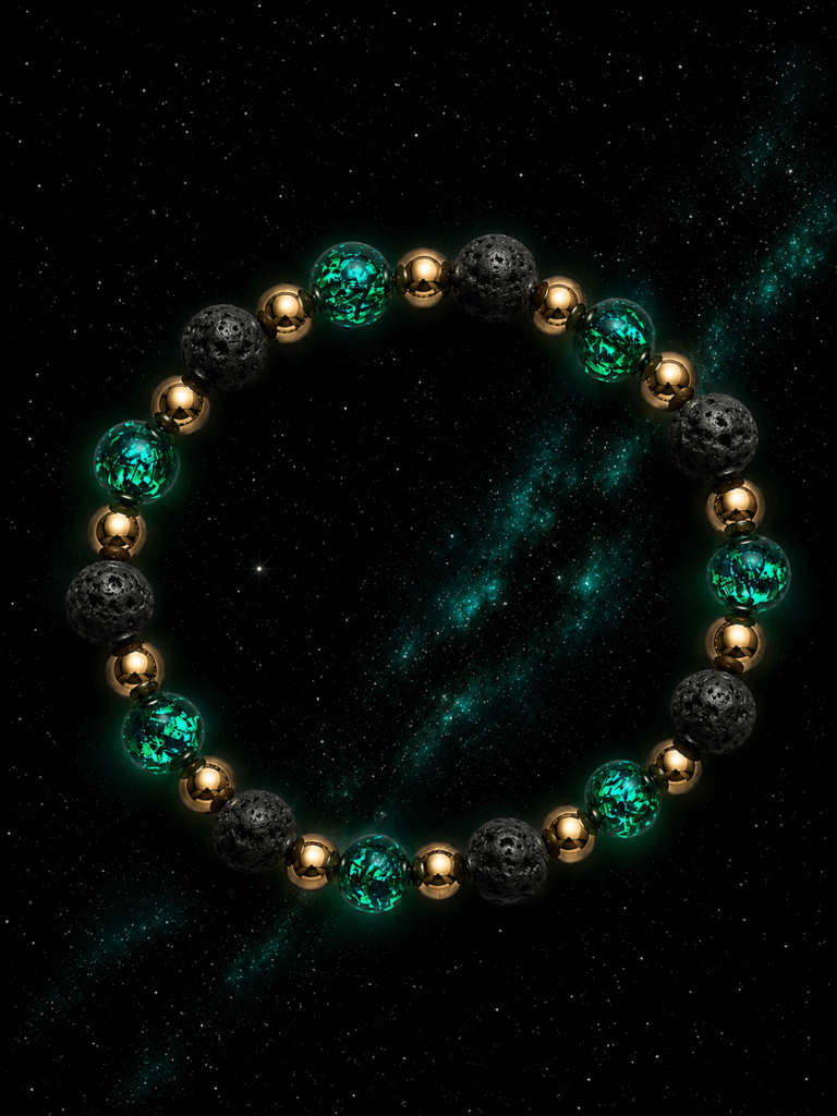Bracelet Nuit Étoilée - Perles Hotaru & Pierre de Lave - Or Jaune ...