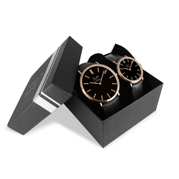 Coffret Montre Véritable Femme et Homme Bracelet Cuir Vert fond ...