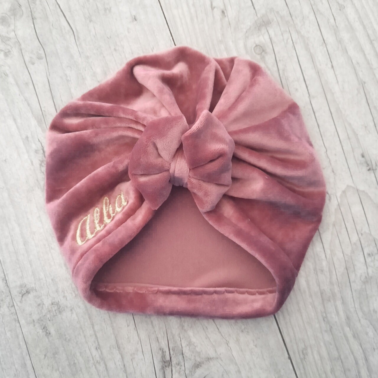 Turban bonnet nœud, buns ou simple Prénom brodé tissu minky extensible ...