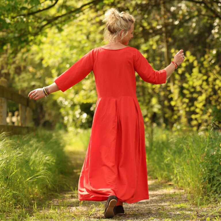 Robe Louisa manches 3/4 – Viscose/lin orange crépuscule - Quintessence ...